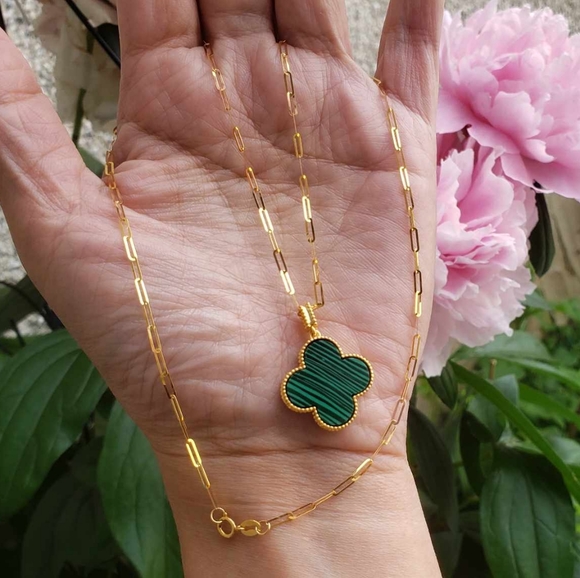 Jewelry | 18k Pure Doublefaced Vca Insp Necklace In Paper Clip Chain In ...
